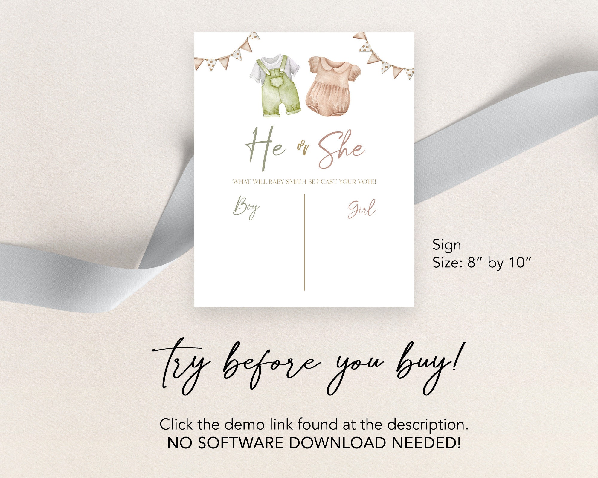 Boho Gender Reveal Voting Sign, Guess the Gender Template, He or She ...