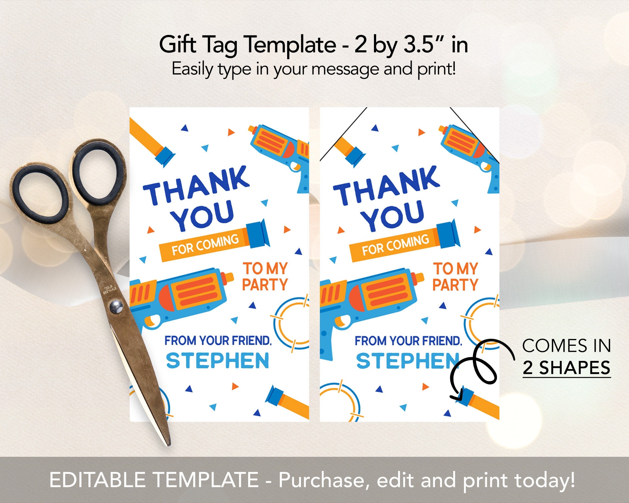 EDITABLE Dart Gun Birthday Gift Tag Dart War Party Favor - Etsy
