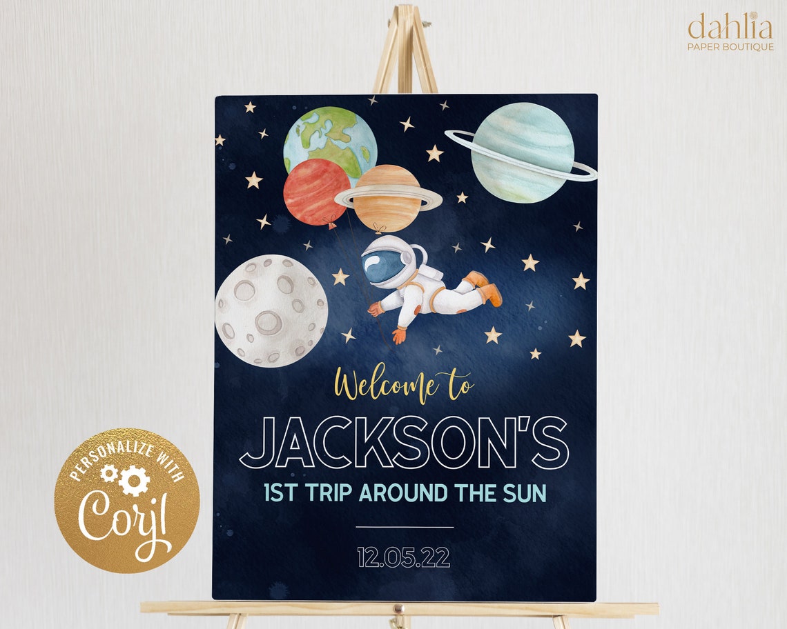 EDITABLE Space Birthday Welcome Sign Galaxy Planets Party | Etsy