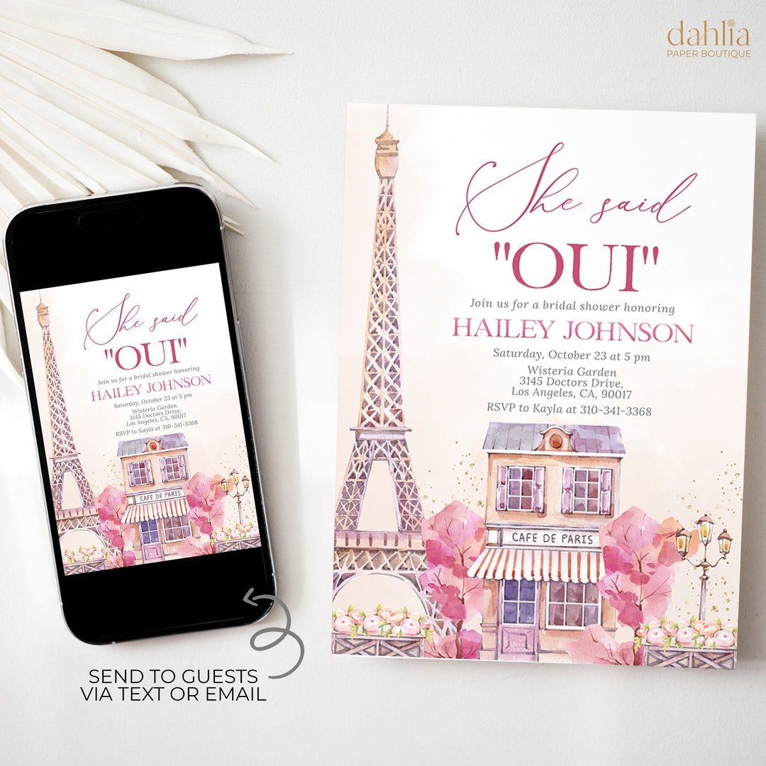 Paris Bridal Shower Invitation, Editable French Engagement Party Invite ...