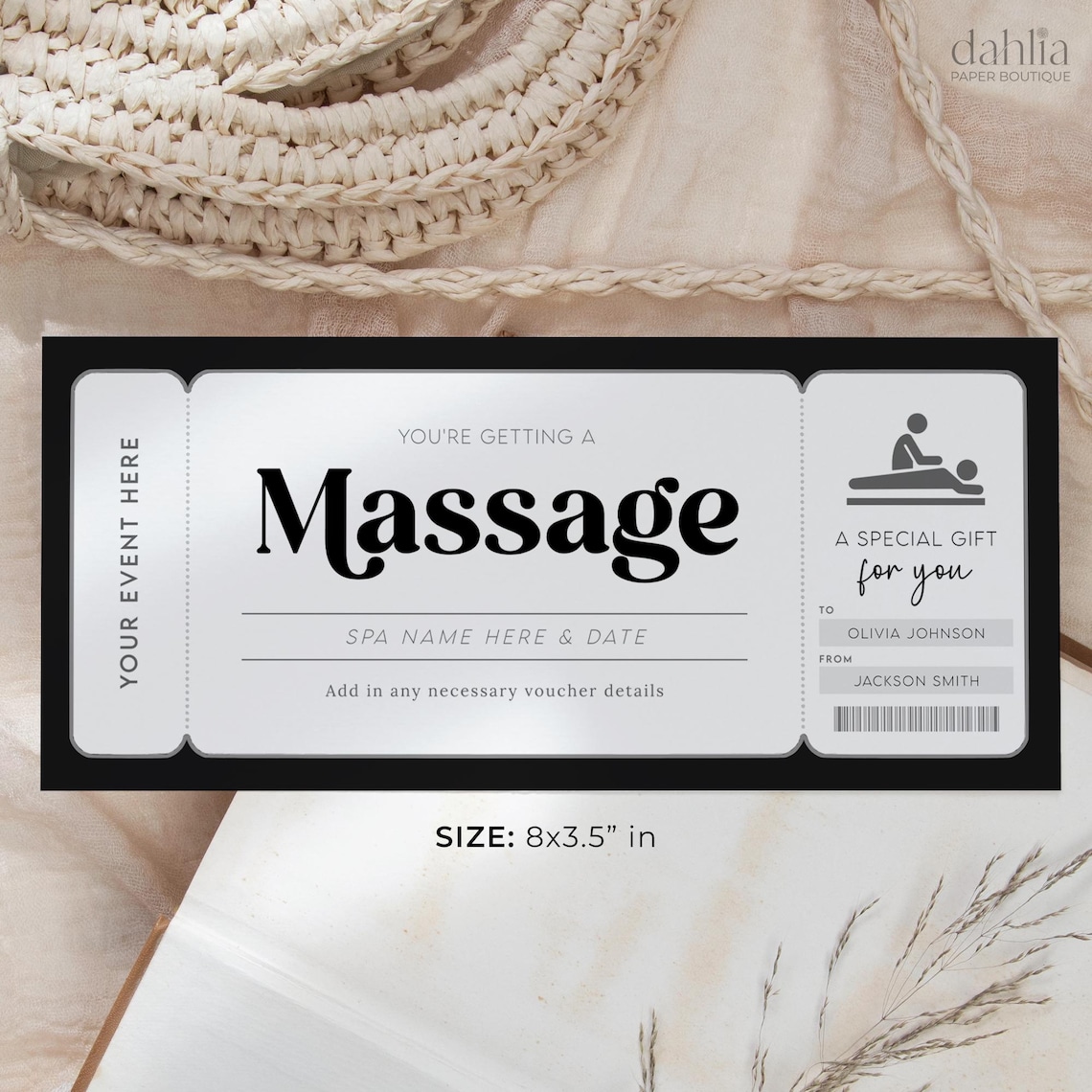 Massage Gift Voucher, Editable Weekend Away Coupon Ticket, Couples Spa ...