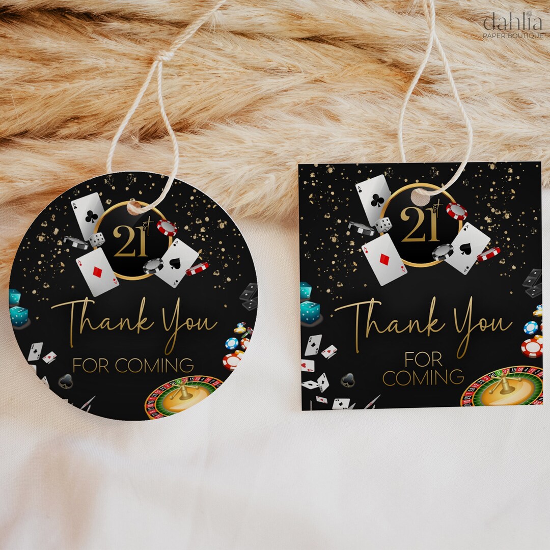 Casino Birthday Favor Tag, Thank You Label, Editable 21st Birthday ...