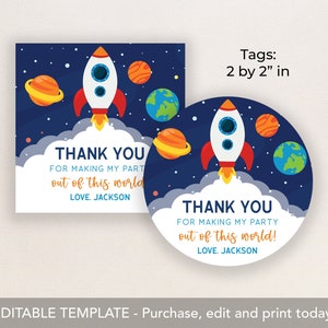 EDITABLE Space Birthday Thank You for Coming Gift Tag, Galaxy Party ...