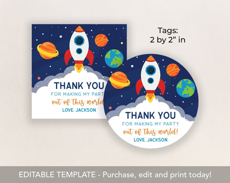 EDITABLE Space Birthday Thank You for Coming Gift Tag Galaxy - Etsy
