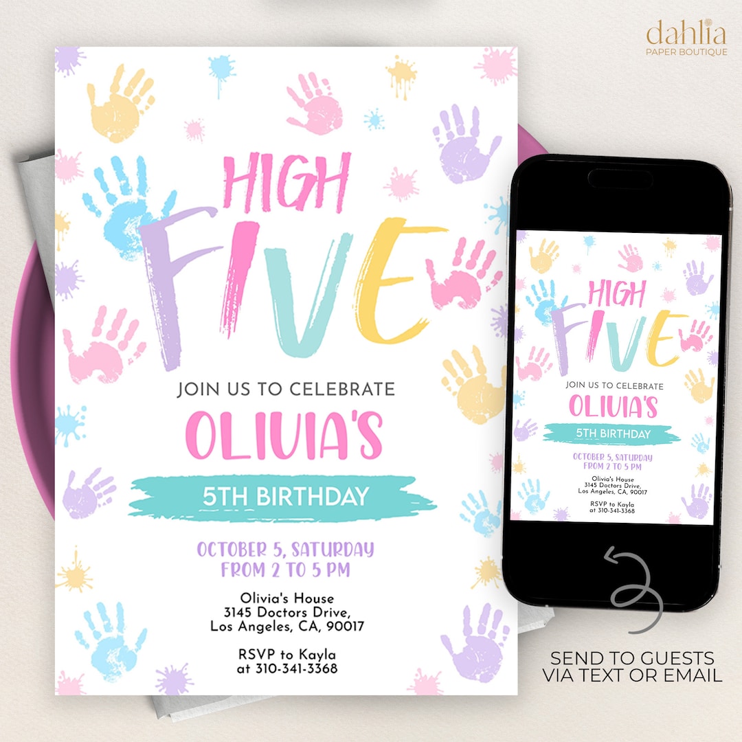 High Five Birthday Invitation, Editable Hi Five Invite Template, Girls ...