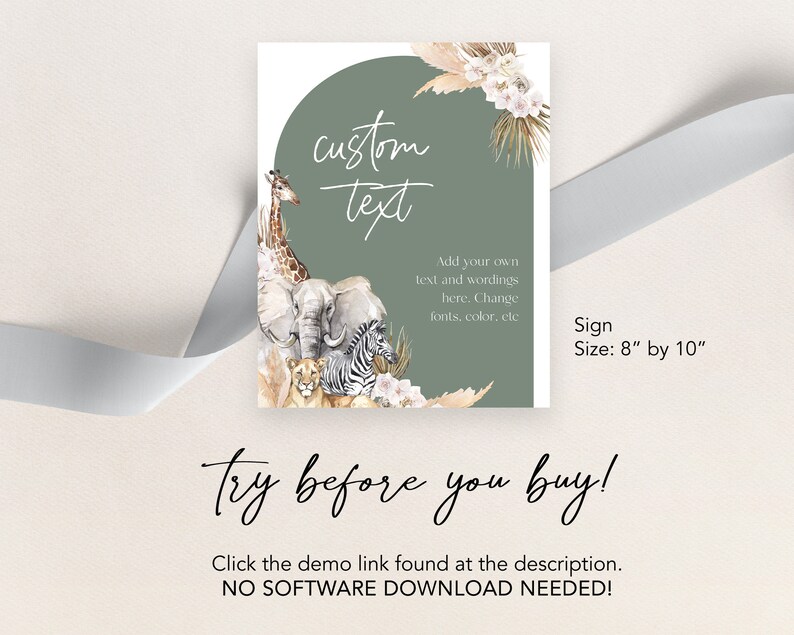 EDITABLE Boho Safari Baby Shower Custom Text Sign Jungle - Etsy