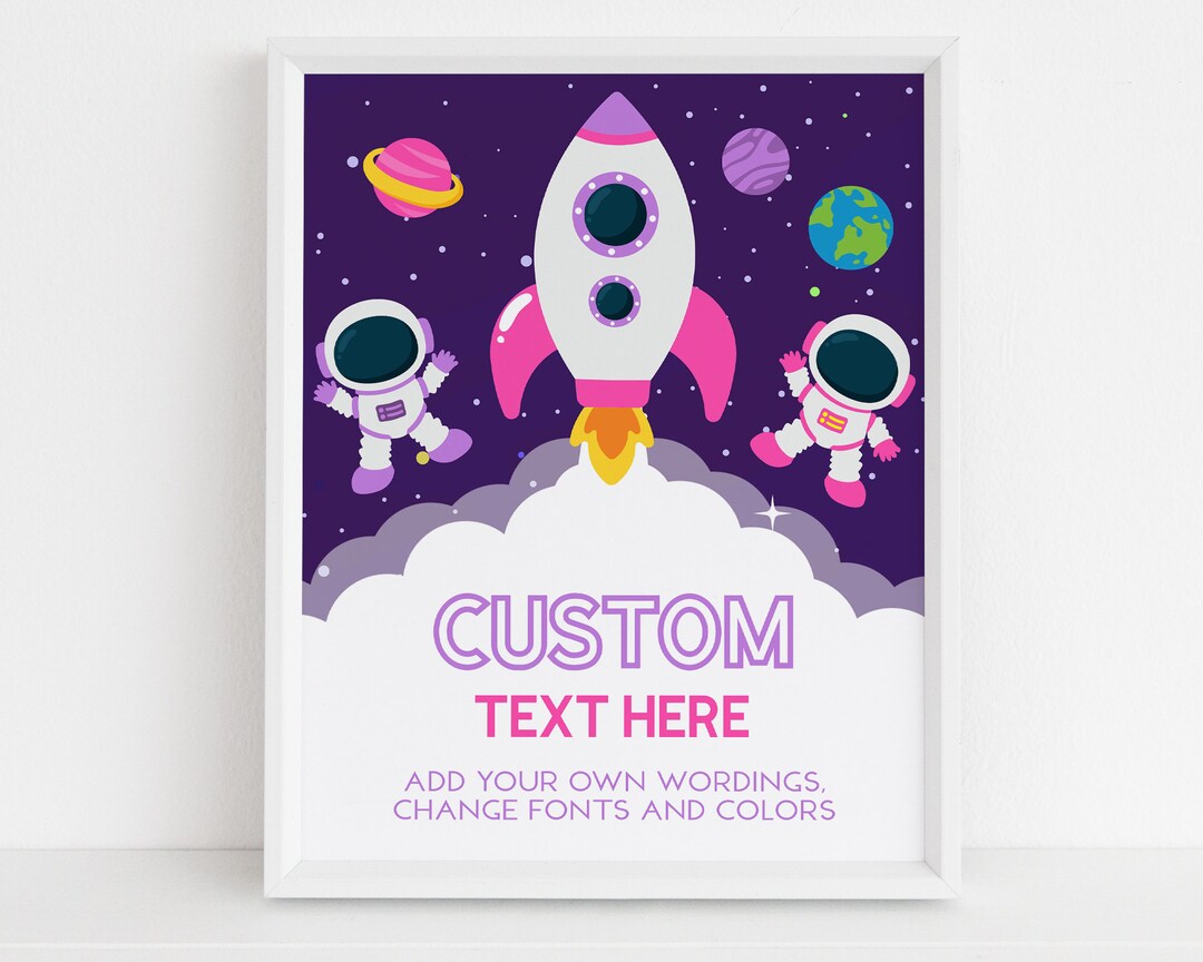 EDITABLE Space Birthday Custom Text Sign, Galaxy Planets Party Invite ...