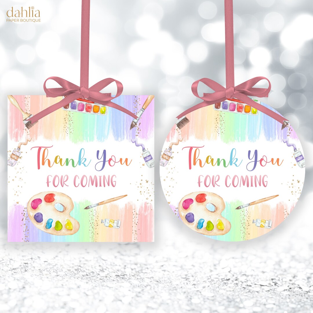 Thank You for Coming Gift Tag, EDITABLE Art Birthday Label, Painting ...