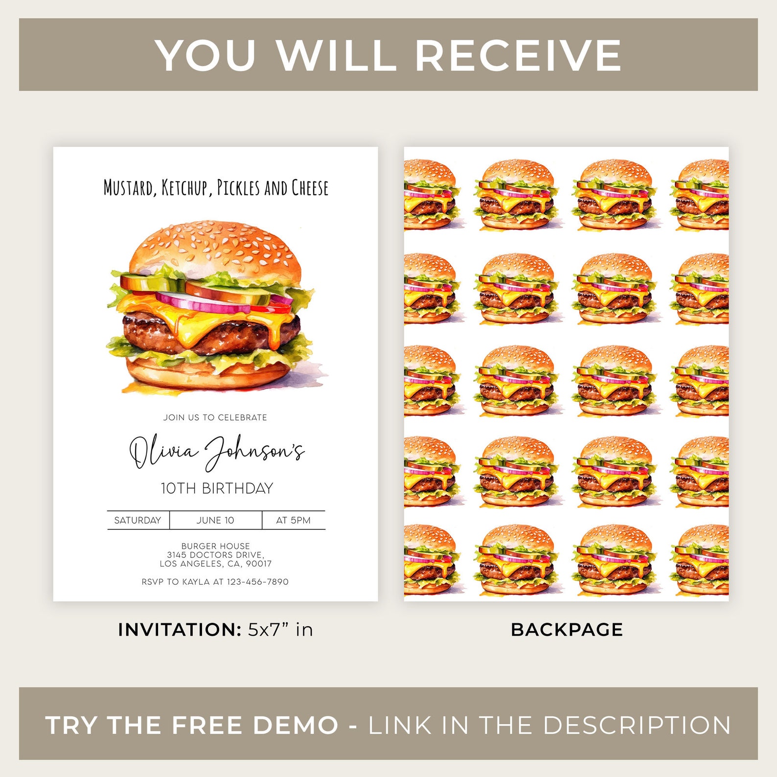 Burger Party Birthday Invitation, Editable Snack Party Invite Template ...