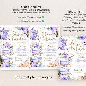 EDITABLE Tea Party Birthday Invitation Purple and Gold - Etsy