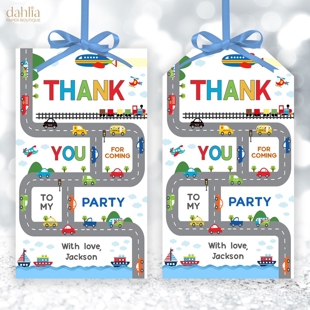 Modern Transportation Birthday Gift Tag, EDITABLE Vehicle Party Favor ...