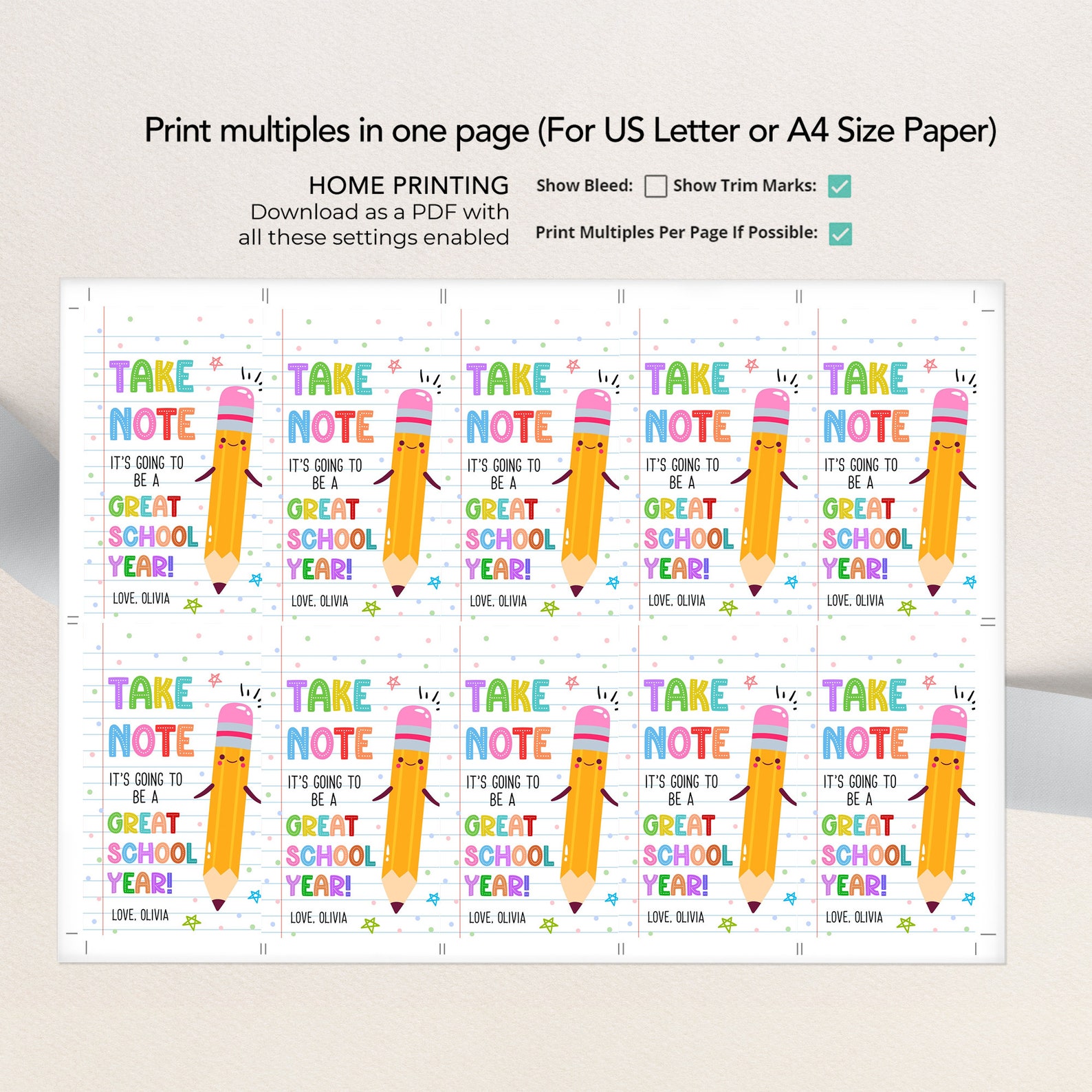 Take Note Back to School Favor Tags, EDITABLE First Day of School Gift ...