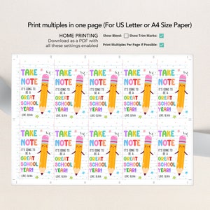 Take Note Back to School Favor Tags, EDITABLE First Day of School Gift ...