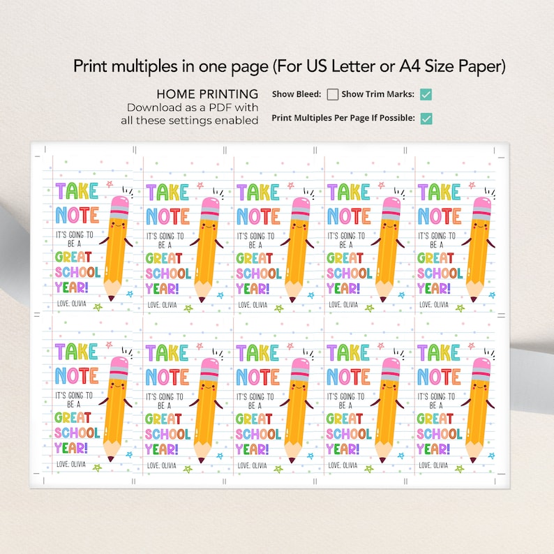 Take Note Back to School Favor Tags, EDITABLE First Day of School Gift ...