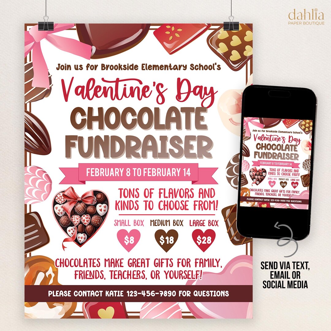 Editable Valentine's Day Chocolate Fundraiser Flyer, Candy Gram ...