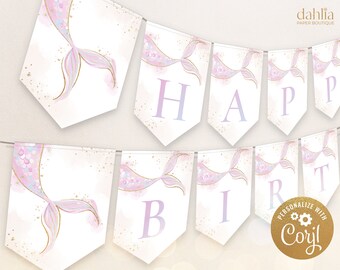 Editable Mermaid Unicorn Birthday Party Backdrop Banner - Etsy