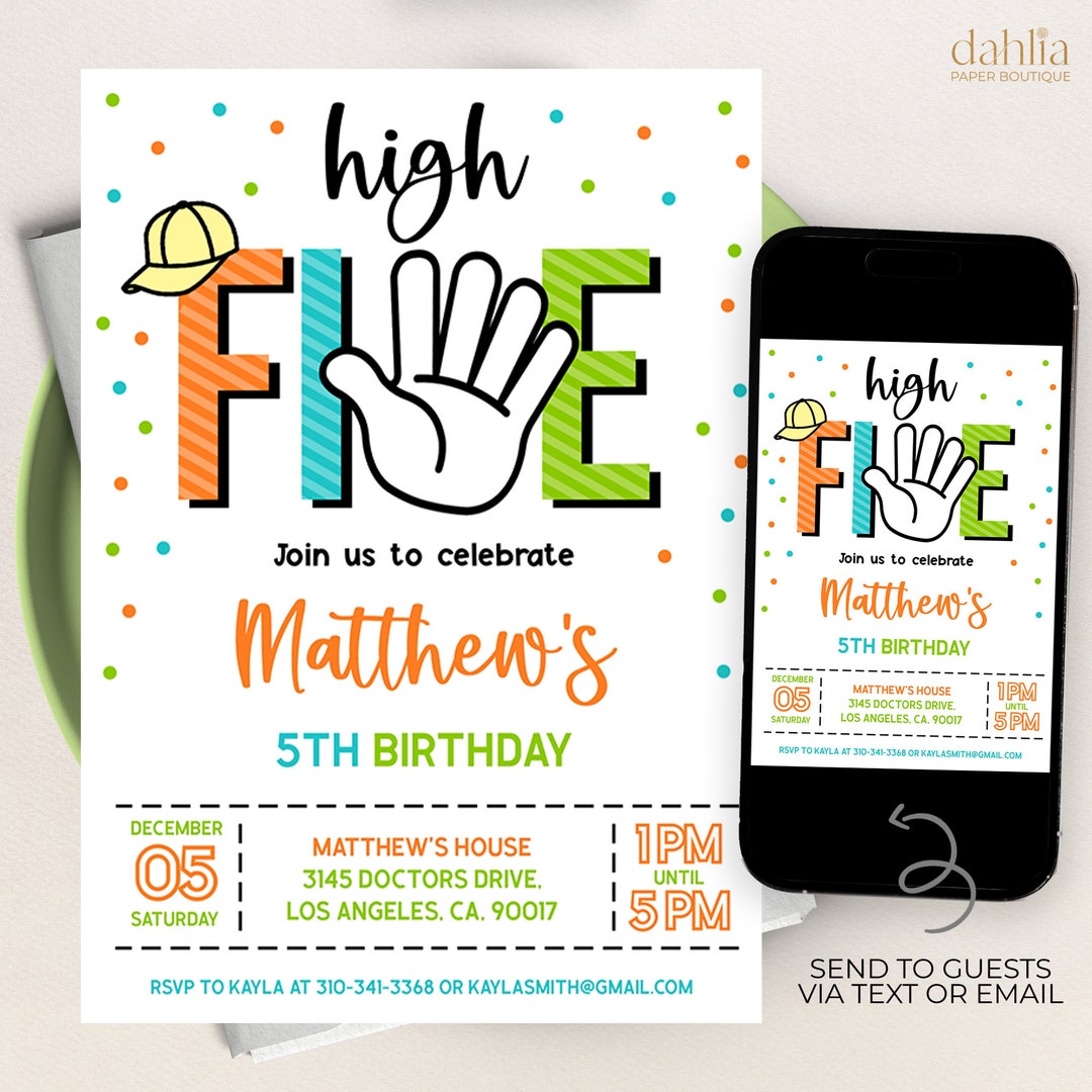 High Five Birthday Invitation, Editable Hi Five Invite Template, Boys ...