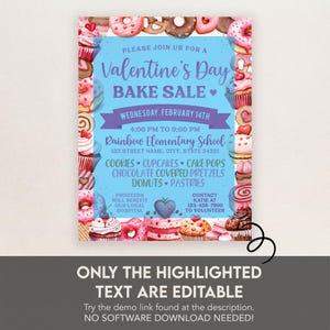 Editable Valentine's Day Bake Sale Flyer, Candy Gram Fundraising ...