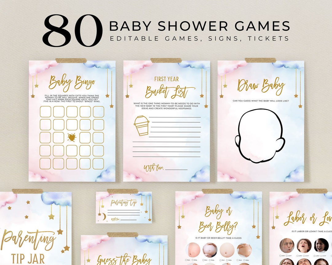 EDITABLE 80 Twinkle Twinkle Little Star Baby Shower Games, Moon & Stars ...