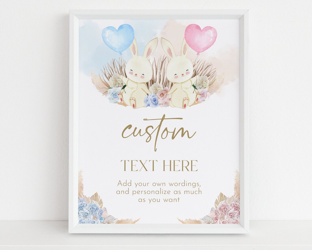 Bunny Custom Text Sign, He or She Poster, Girl or Boy, Guess the Gender ...