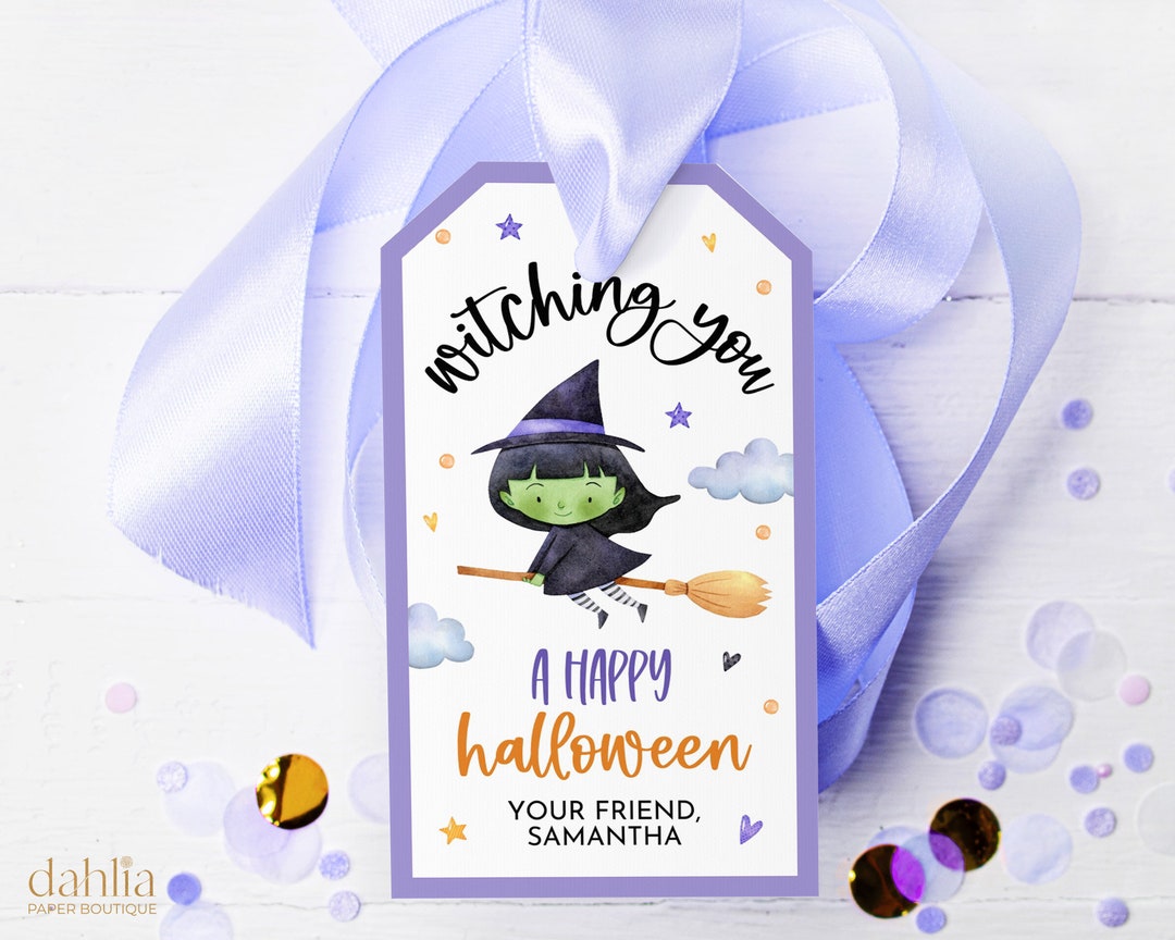 Editable Happy Halloween Gift Tag, Printable Witch Party Favor, Spooky ...