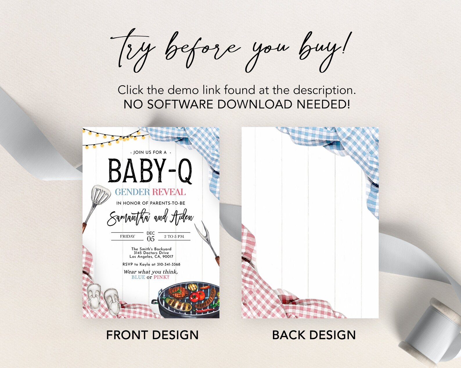 Editable Baby-q Gender Reveal Invitation, Backyard Couples Baby Shower ...