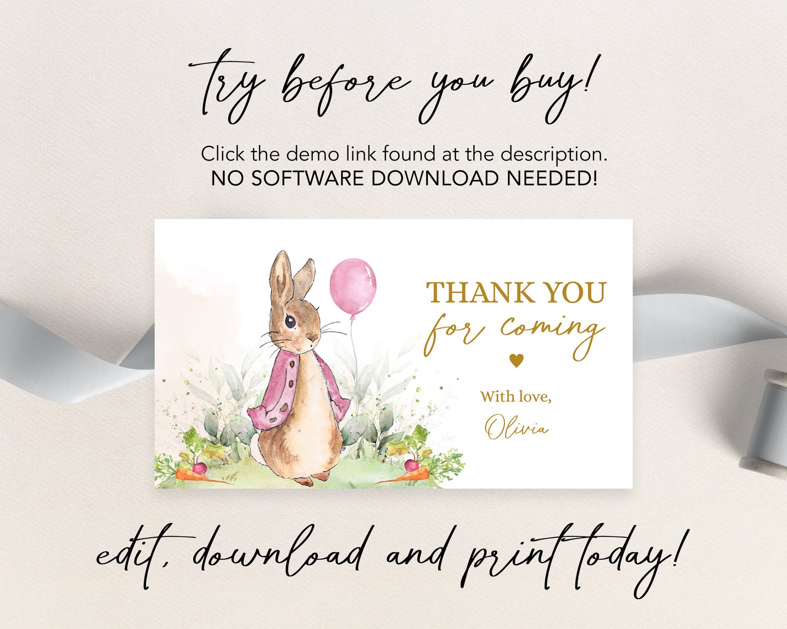 Peter Rabbit Gable Box Label Template, Editable Flopsy Bunny Party ...