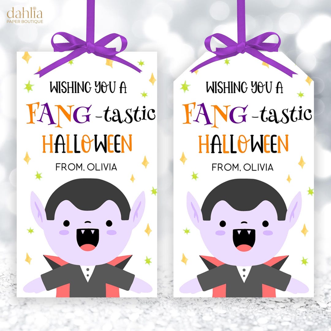 Fang-tastic Halloween Tag, Printable Vampire Party Favor, Editable ...