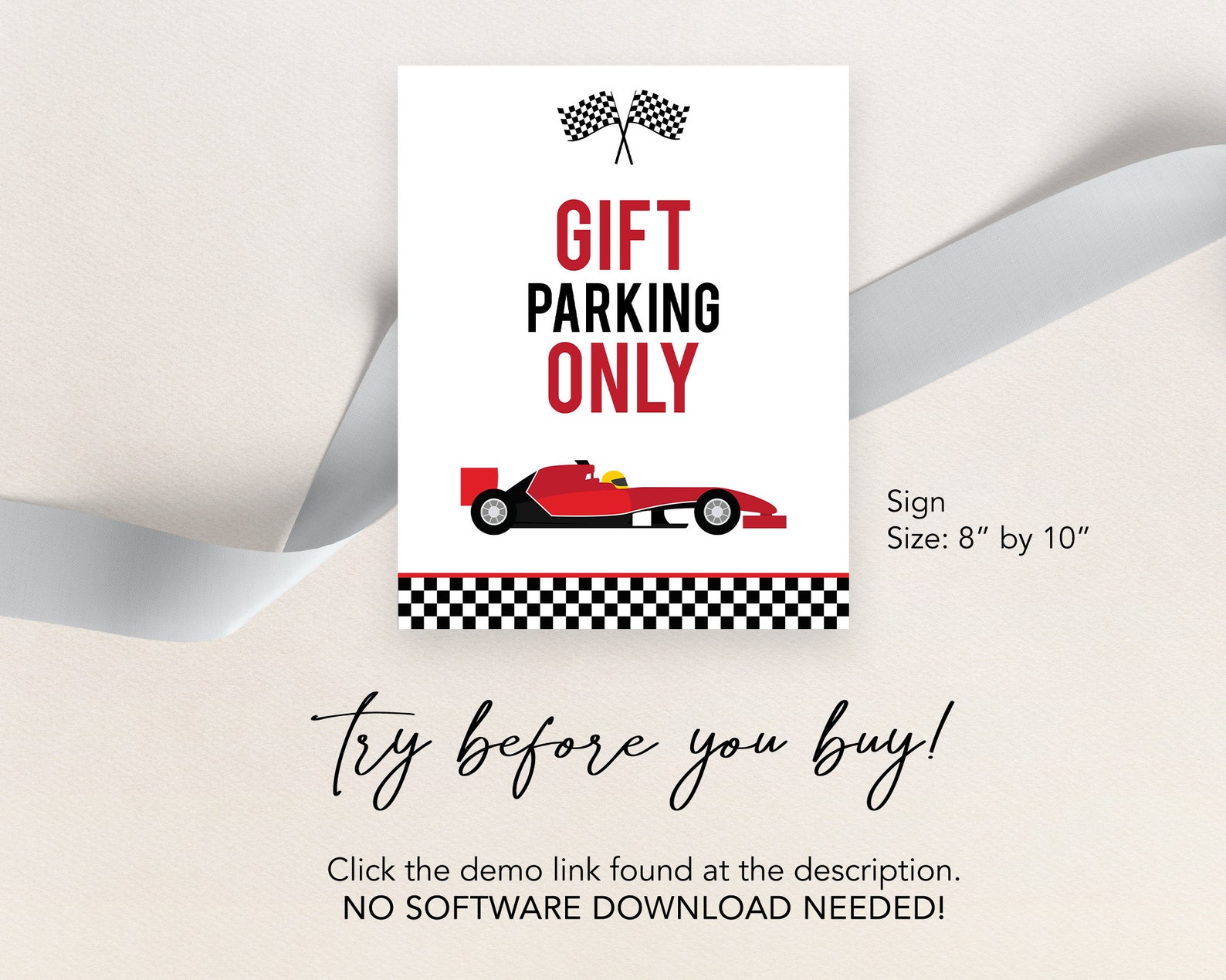 Fast One Gift Parking Only Sign, EDITABLE Race Car Party Decor, First ...