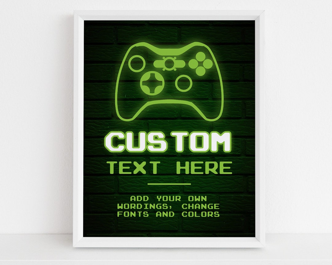 Video Game Birthday Custom Text Sign, EDITABLE Gamer Party Decor, Green ...