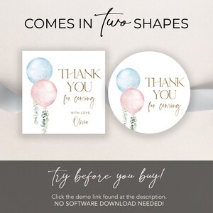 Thank You for Coming Gift Tag, Blue & Pink Balloon Gender Reveal ...