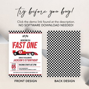 EDITABLE Fast One First Birthday Invitation Template, Printable Race ...