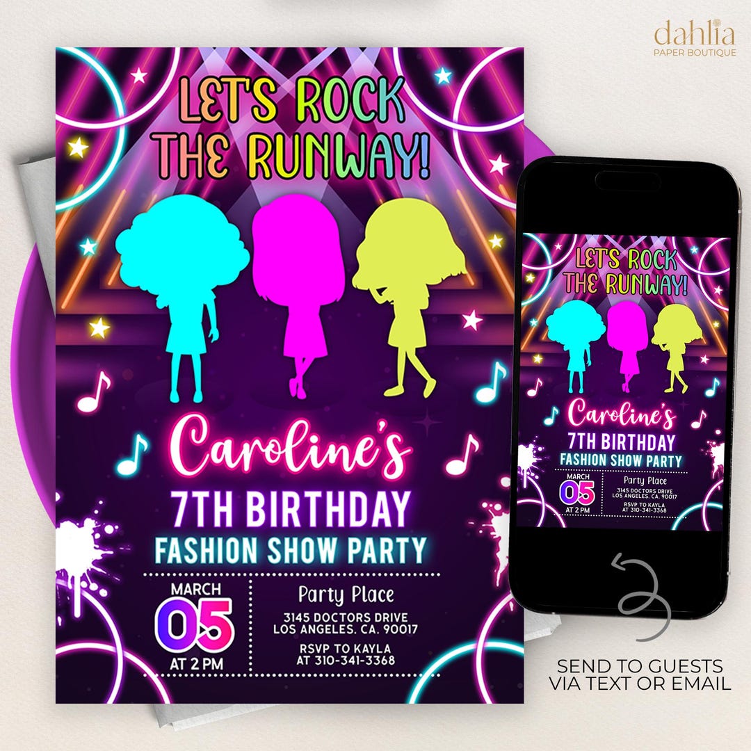Fashion Show Party Invitation, EDITABLE Fashion Runway Birthday Invite ...