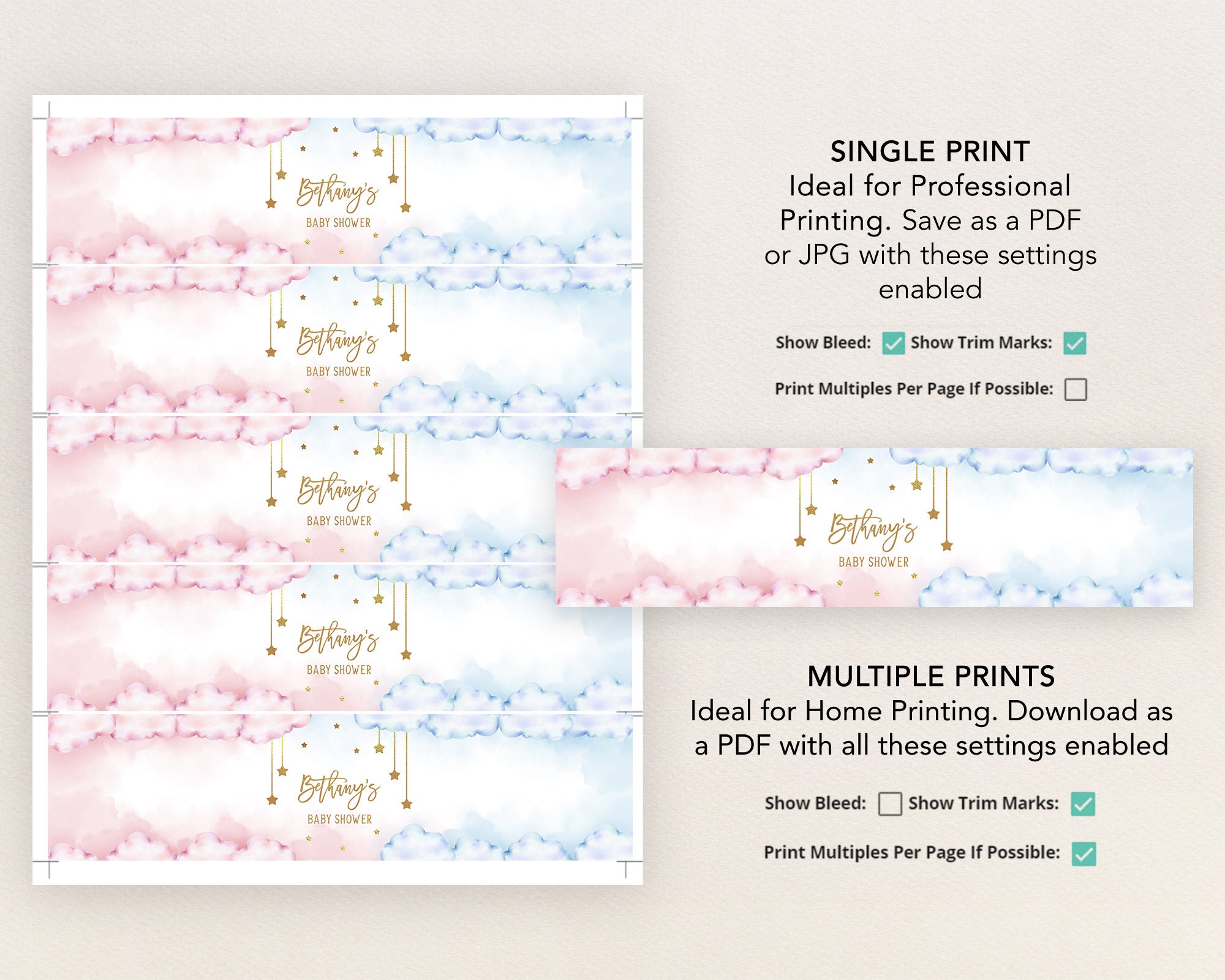 Twinkle Twinkle Little Star Baby Shower, Editable Moon and Stars Water ...