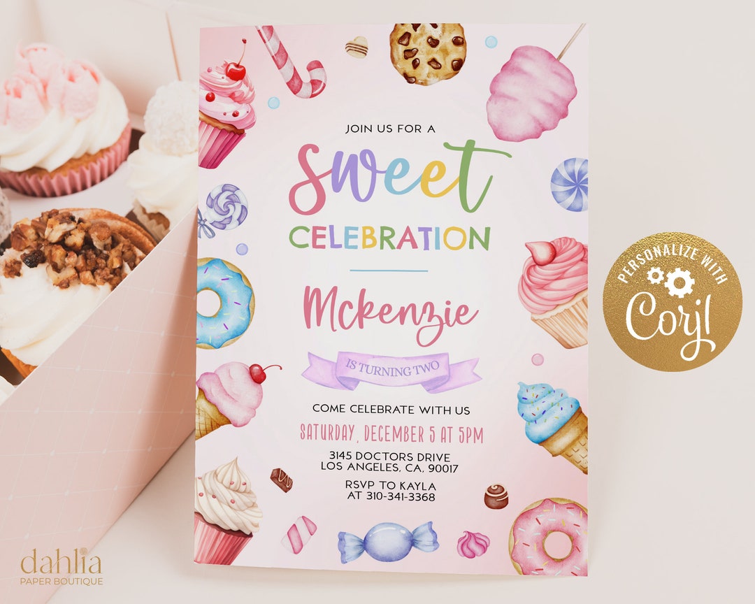 Sweet Celebration Invitation, EDITABLE Candy Land Party Invite, Sweets ...