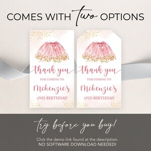 Ballerina Birthday Thank You Gift Tag, EDITABLE She's Tutu Cute Favor ...