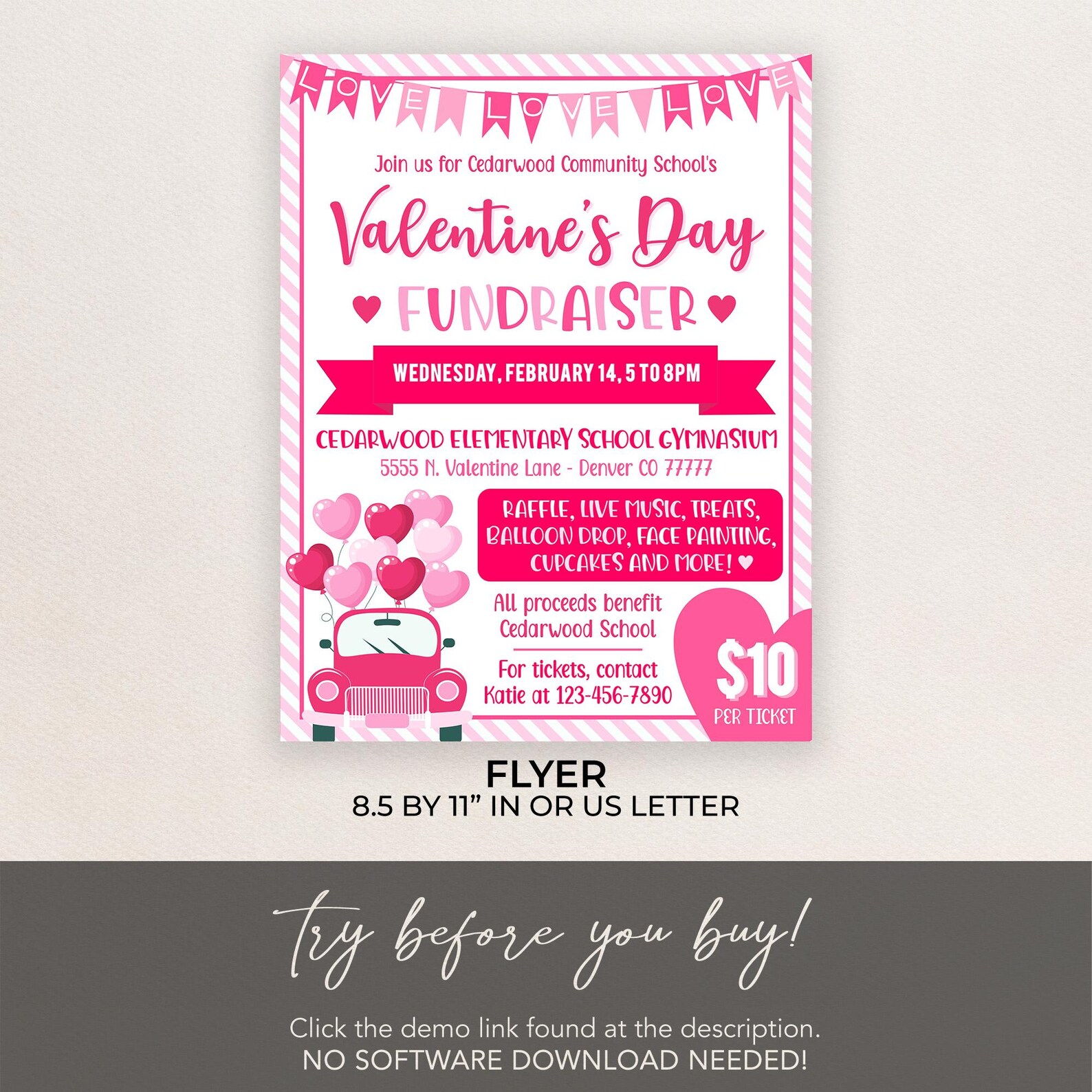Editable Valentine's Day Fundraiser Flyer, School Charity Church ...