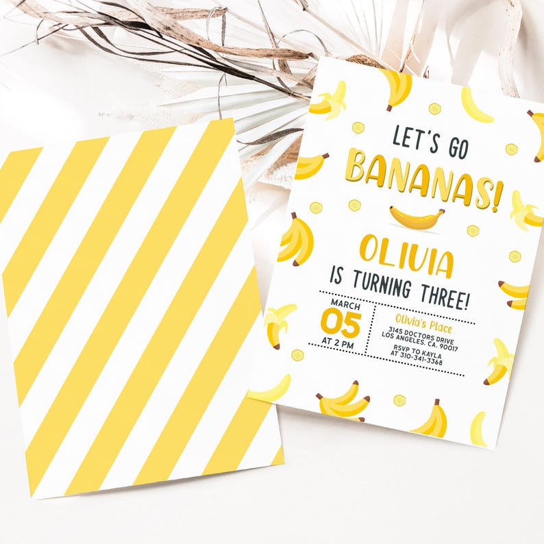 EDITABLE Banana Birthday Invitation, Let's Go Bananas Party Invite ...