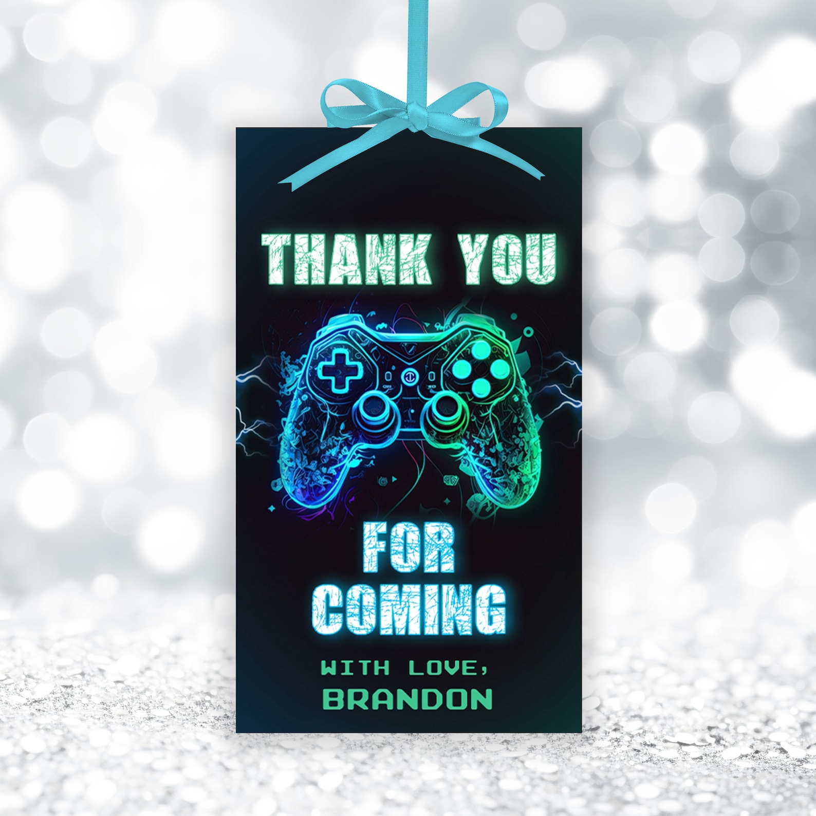 EDITABLE Video Game Birthday Gift Tag, Gamer Party Favor Template, Blue ...