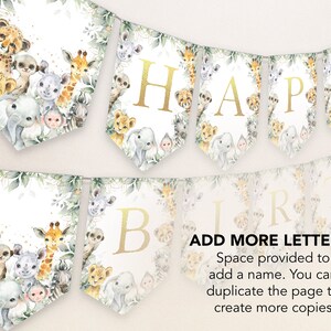 EDITABLE Safari Happy Birthday Banner, Jungle Animals Birthday Banner ...