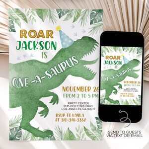 Dinosaur First Birthday Invitation, EDITABLE One-a-saurus Party Invite ...