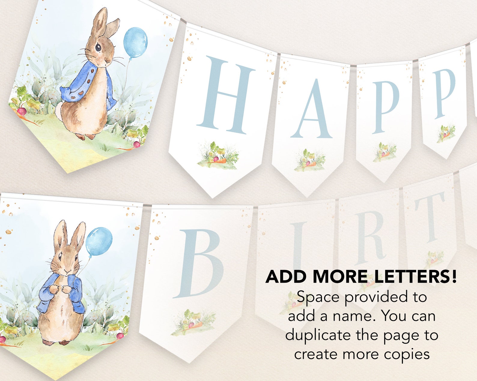 EDITABLE Peter Rabbit Happy Birthday Banner, Flopsy Bunny Birthday ...