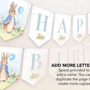 EDITABLE Peter Rabbit Happy Birthday Banner, Flopsy Bunny Birthday ...