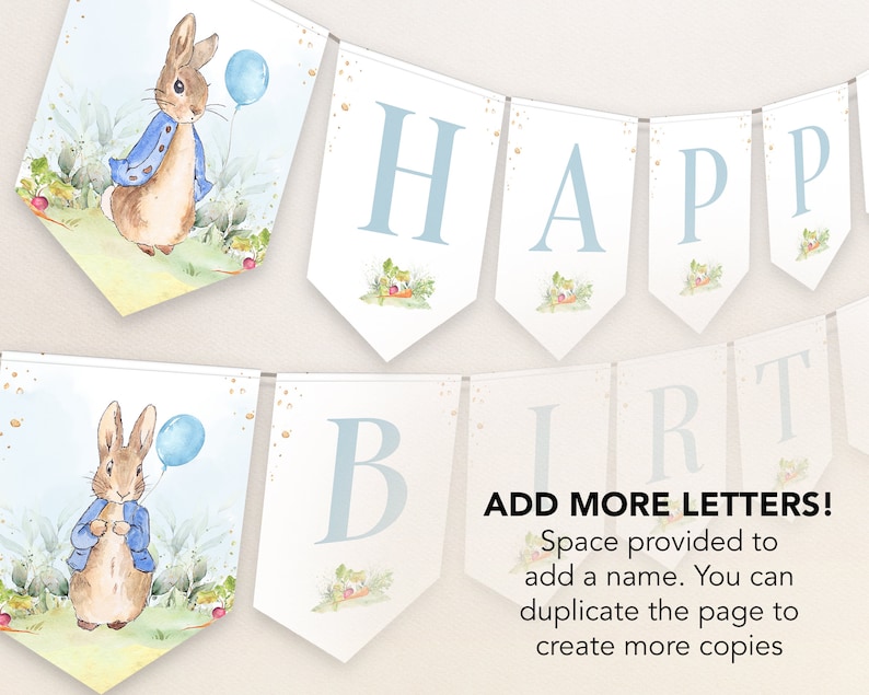 EDITABLE Peter Rabbit Happy Birthday Banner Flopsy Bunny - Etsy UK
