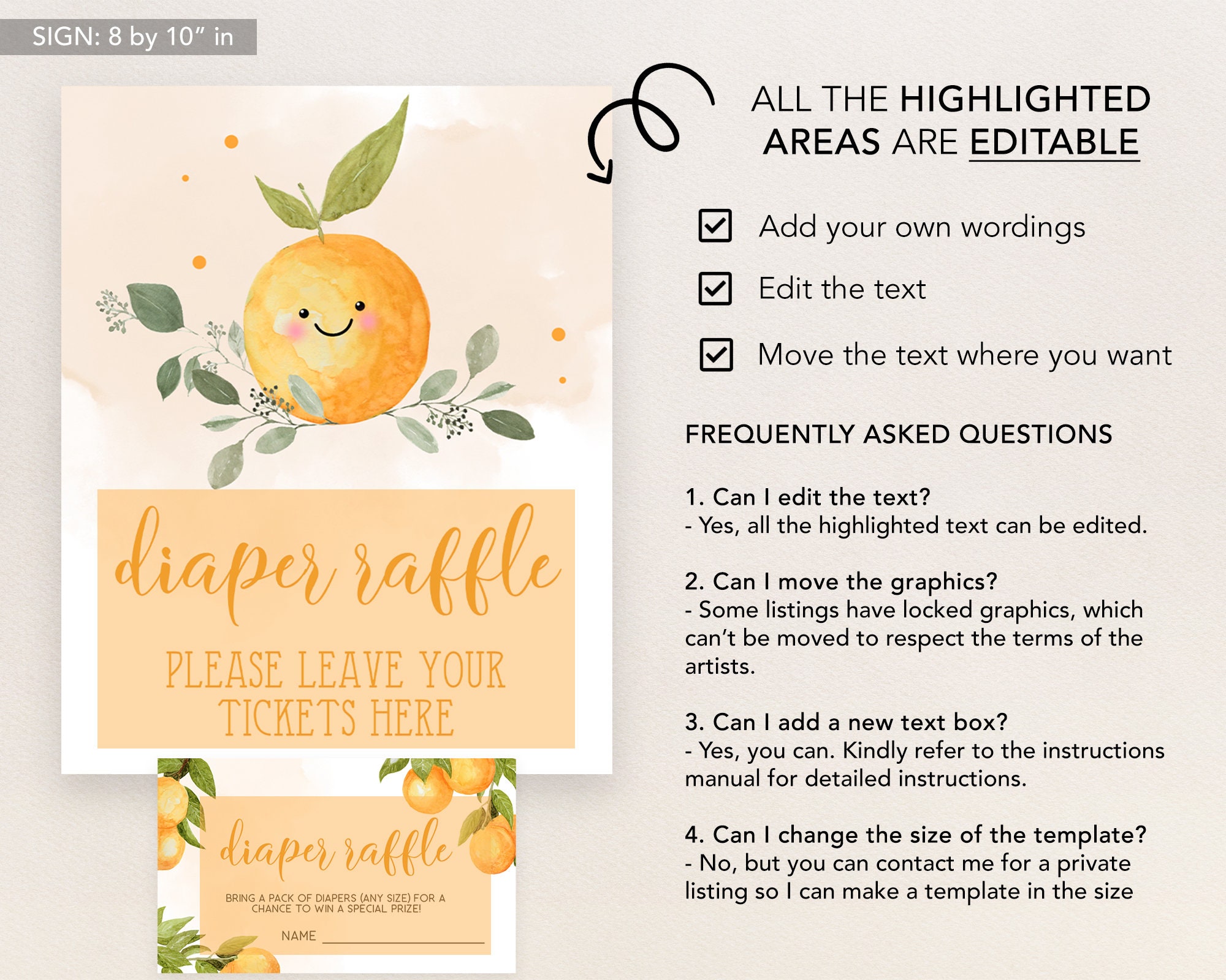 EDITABLE Diaper Raffle Sign and Card Little Cutie Baby | Etsy