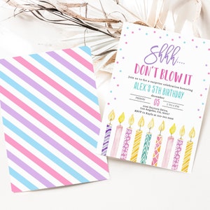 Candle Birthday Invitation, EDITABLE Surprise Party Invite Template ...