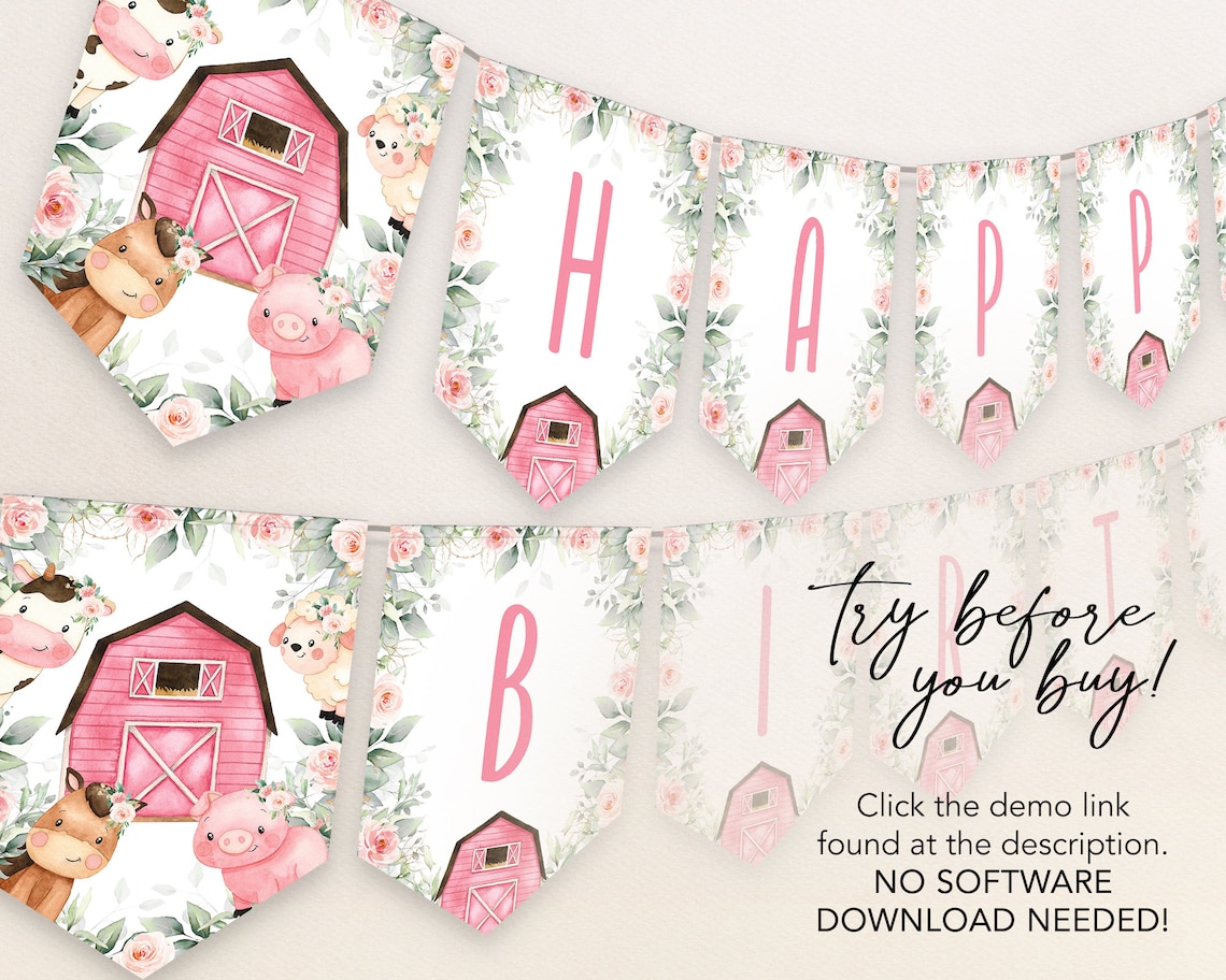 EDITABLE Farm Happy Birthday Banner Ranch Animals Birthday - Etsy Australia