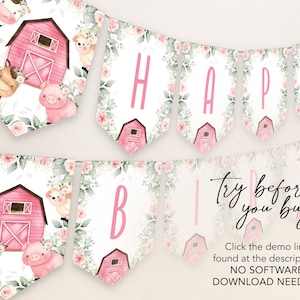 EDITABLE Farm Happy Birthday Banner, Ranch Animals Birthday Banner ...