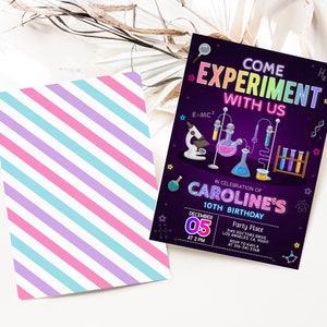 EDITABLE Mad Science Birthday Invitation, Girl Scientist Party Invite ...