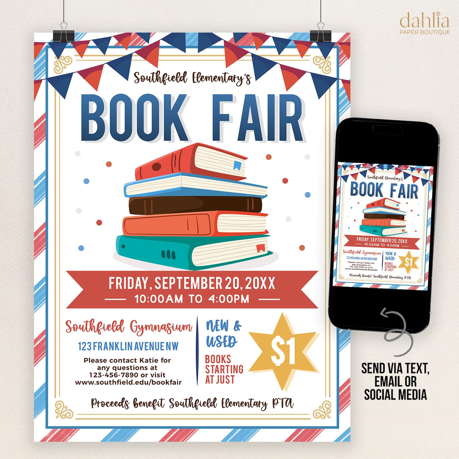 Editable Book Fair Flyer, Book Sale Poster Template, Fundraiser Charity ...